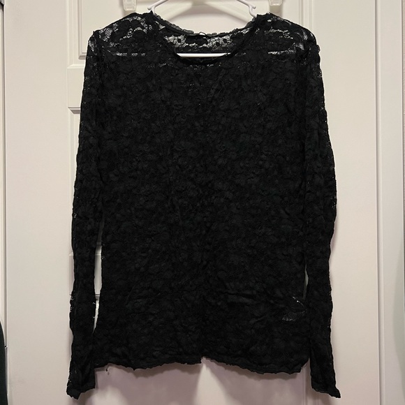 Zara | Tops | Zara Basic Black Lace Long Sleeve Blouse Sizel | Poshmark
